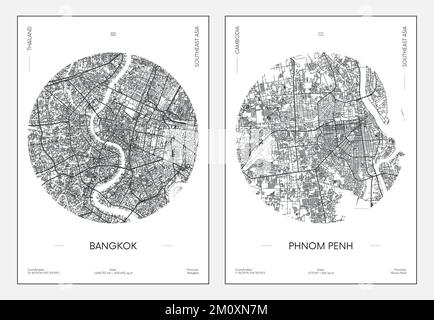 City map Bangkok, urban planning travel vector poster design Stock ...