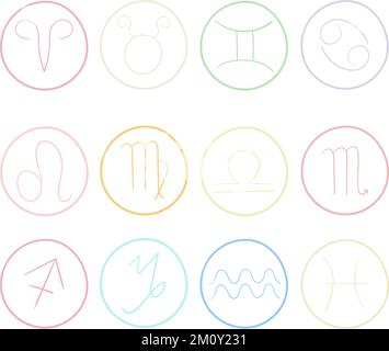 Set of pastel blue zodiac signs with sun, moon, clouds and stars ...