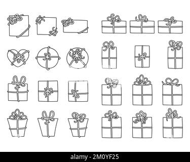 Set of round shaped gift boxes in different colors with golden bow and ...