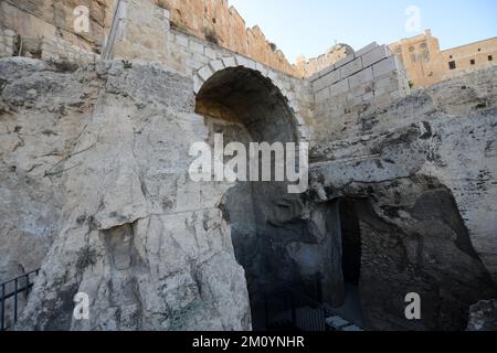 Ancient Jewish ruins at the archeological park in the old city of ...