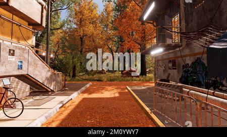 3D rendering. Futuristic landscape, Neo city with cyberpunk style and ...
