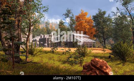 3D rendering. An immersive natural environment. Landscape to illustrate ...
