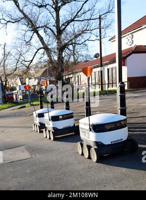 Coop Grocery delivery bots delivering groceries in Adel, Leeds. - A 3 ...