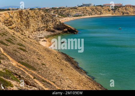 Sagres, Portugal - August 25, 2022: View of surfers on sandy beach near ...