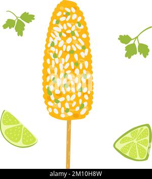 Elot dish in cartoon flat style. Traditional Mexican food, folk cuisine ...