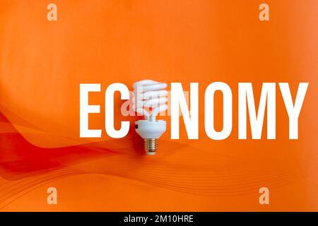 Economy lettering created from led bulb on colored background. Creative ...