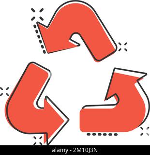 Recycle icon in comic style. Reuse cartoon vector illustration on white ...