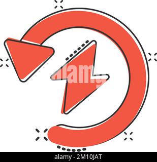 Energy recharge icon in comic style. Voltage and arrow cartoon vector ...