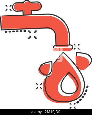 Water tap icon in comic style. Droplet cartoon vector illustration on ...