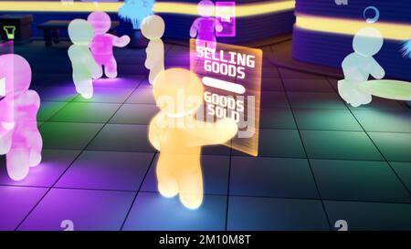 simulation or metaverse avatar is selling goods online with virtual ...