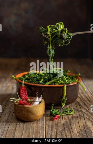 Cup of fried broccoli called friarielli typical neapolitan food Stock ...