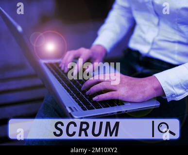 Text caption presenting Scrum, Word for handwriting as distinct from print written characters of ...
