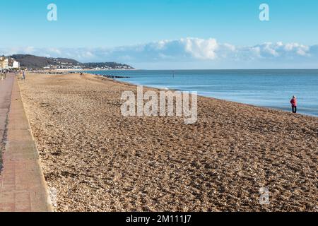 An almost deserted Hythe beach along Princes Parade, Kent Stock Photo ...