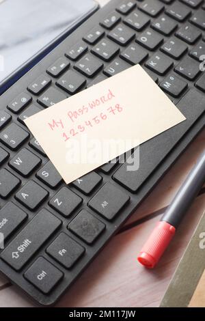 writing password on a sticky note Stock Photo - Alamy