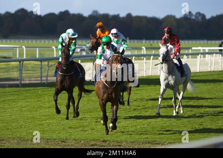 Jockeys riding to the starting gates at York Racecourse. Left to Right ...