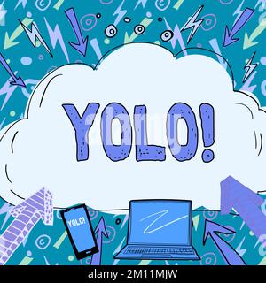 Hand writing sign Yolo, Business approach stand for You only live once ...