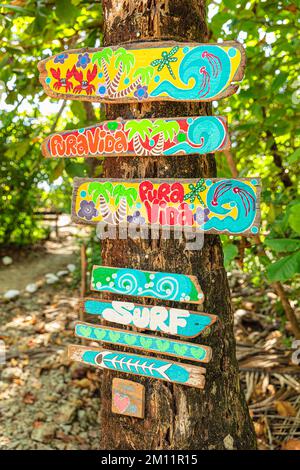 Sign with the life motto Pura Vida, Santa Teresa, Nicoya Peninsula ...