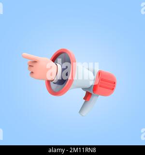 loudspeaker with hand target social media concept 3d render on blue ...