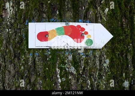 Barefoot walking - waymarking in the form of a footprint with stylized ...