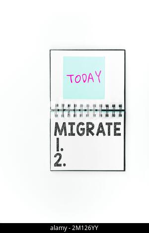 Conceptual display Migrate. Conceptual photo to move or travel from one ...