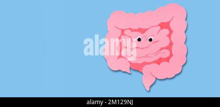 Healthy gut. Cute cartoon intestine with eyes. Healthy intestinal ...