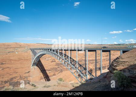 An aerial view of the historic Glen Canyon Dam with low water levels in ...