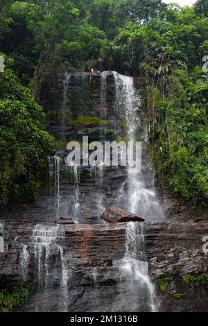 A vertical shot of Jhari falls in Chikmagalur district in Karnataka ...