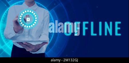 Hand writing sign Offline. Business overview Not having directly ...