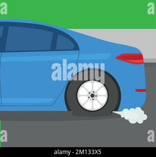 Deflated automobile tire. Punctured wheel of car. Element of Tire ...