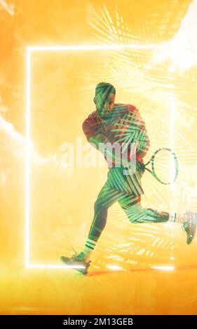 Plants and rectangle over african american woman screaming with ...