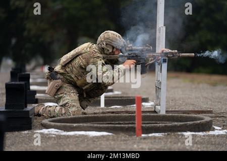 A Ranger assigned to the United Kingdom’s 4th Ranger Battalion, fires ...