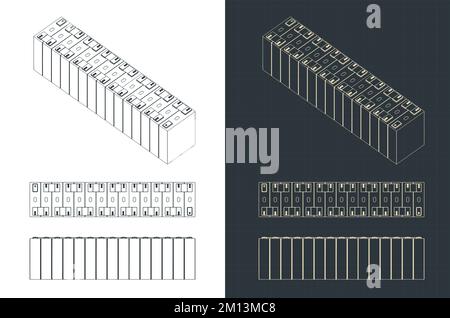 Stylized vector illustration of blueprints of battery module Stock ...