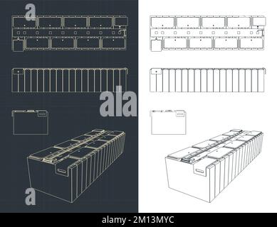 Stylized vector illustration of blueprints of battery module Stock ...