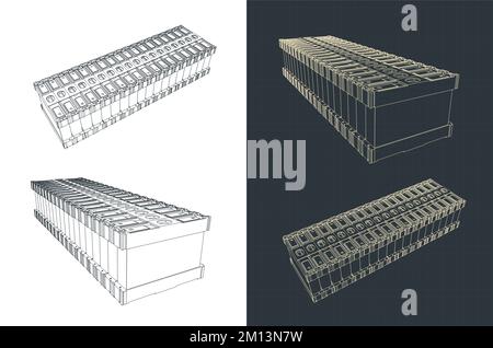 Stylized vector illustration of blueprints of battery module Stock ...