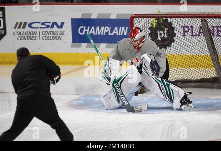 Goaltender Thomas Milic works on drills during the Canadian World ...