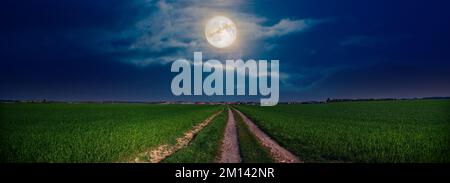 Full moon over field Stock Photo - Alamy