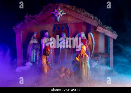 Christmas decorative creche with Holy family. Nativity scene. Christmas ...