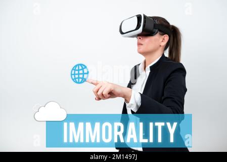 Text caption presenting Immorality, Word Written on the state or ...