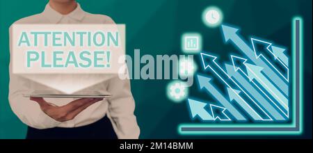 Handwriting text Attention, Please. Concept meaning way to attract when ...