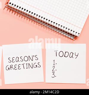 Text showing inspiration Season's Greetings. Internet Concept Used as ...