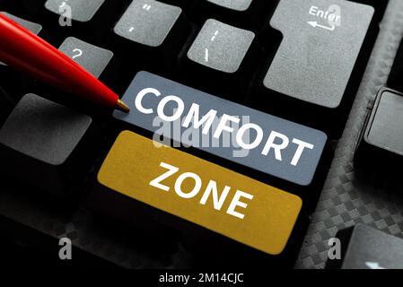 Conceptual caption Comfort Zone. Word Written on A situation where one ...
