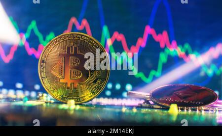 Bitcoin cryptocurrency new version on computer electronic circuit board ...