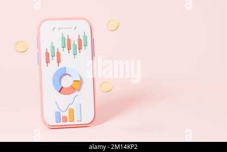 Stocks and statistical chart with mobile phone in the pink background ...