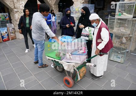 A trader selling Rabbits in Souq Waqif in Doha, Qatar. Picture date ...