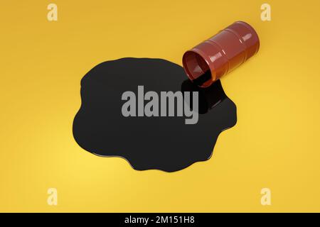 Oil spilled out of a barrel, 3d rendering. Fossil fuel pollution, oil ...