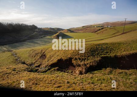 Meltwater channels at Carlops in the Pentland Hills, Scotland Stock ...
