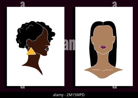 Abstract women silhouettes in frames. Three different women. Diversity ...