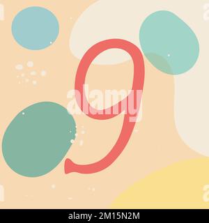 Hand drawn background with number nine and abstract shapes. Vector ...