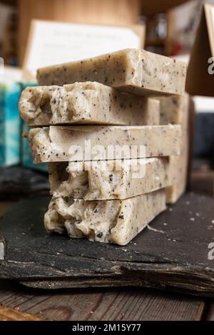 Natural handmade soap, on beige background Stock Photo - Alamy