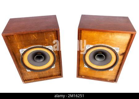 Two vintage speakers with full range drivers isolated on white ...
